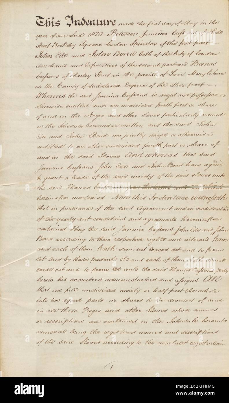 Indenture of Jemima, Amity Hall Estate, 1820 Stock Photo - Alamy