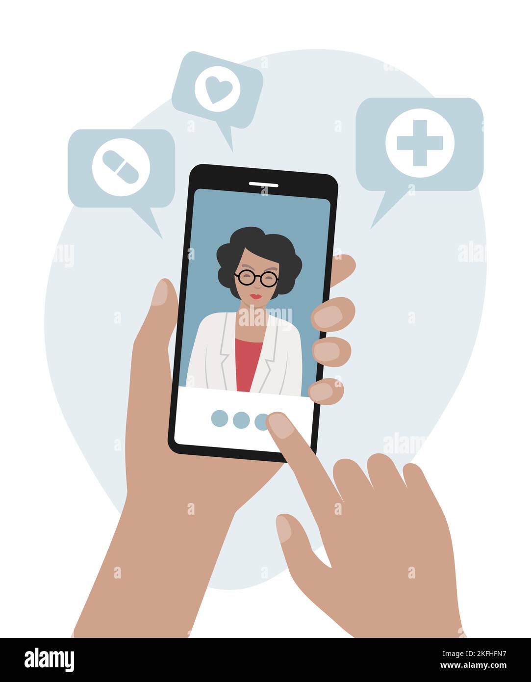 Online doctor appointment with smartphone. Virtual medical care concept ...