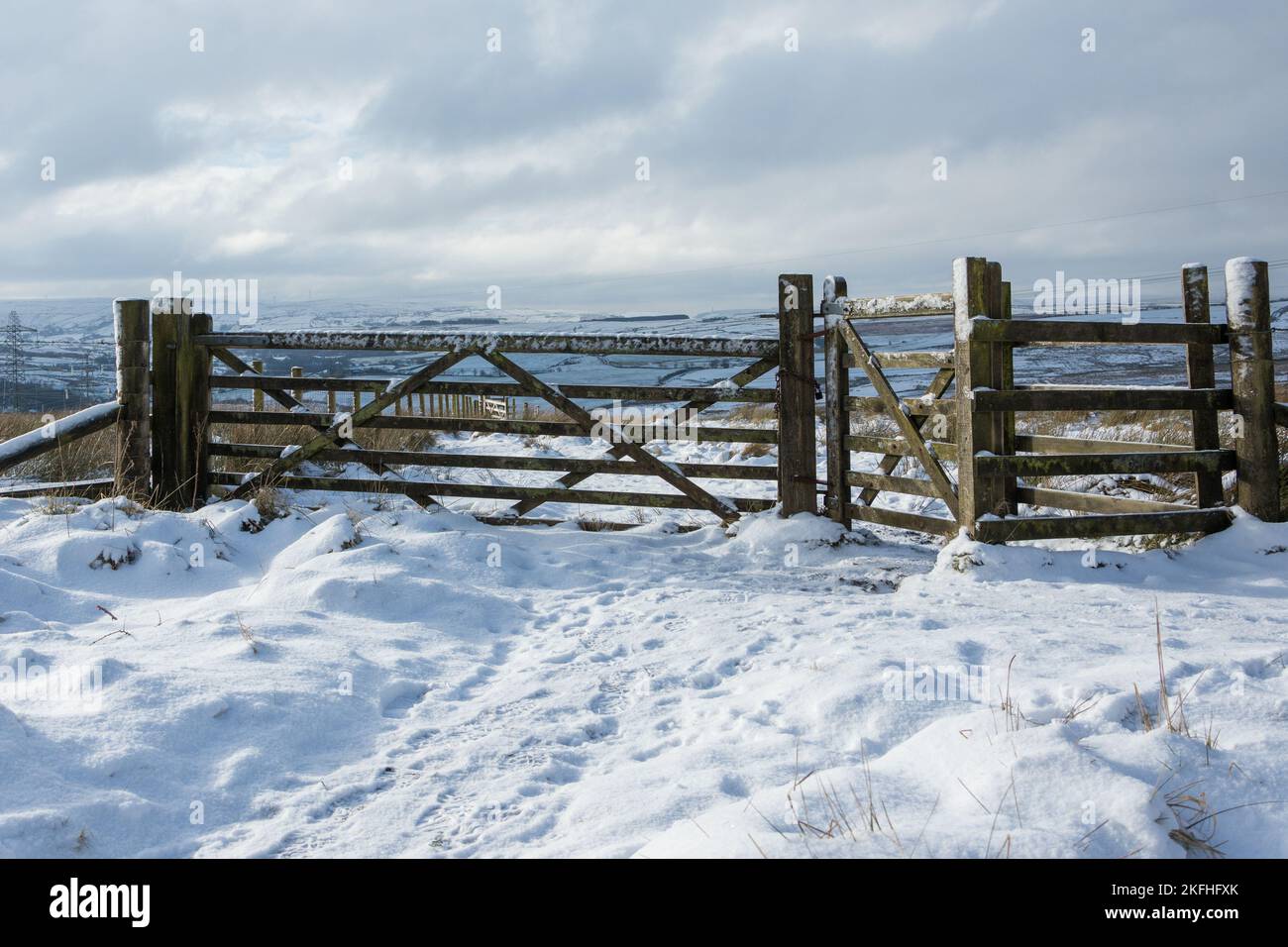 Wide wooden vehicle gate and separate footpath gate on the Rossendale ...