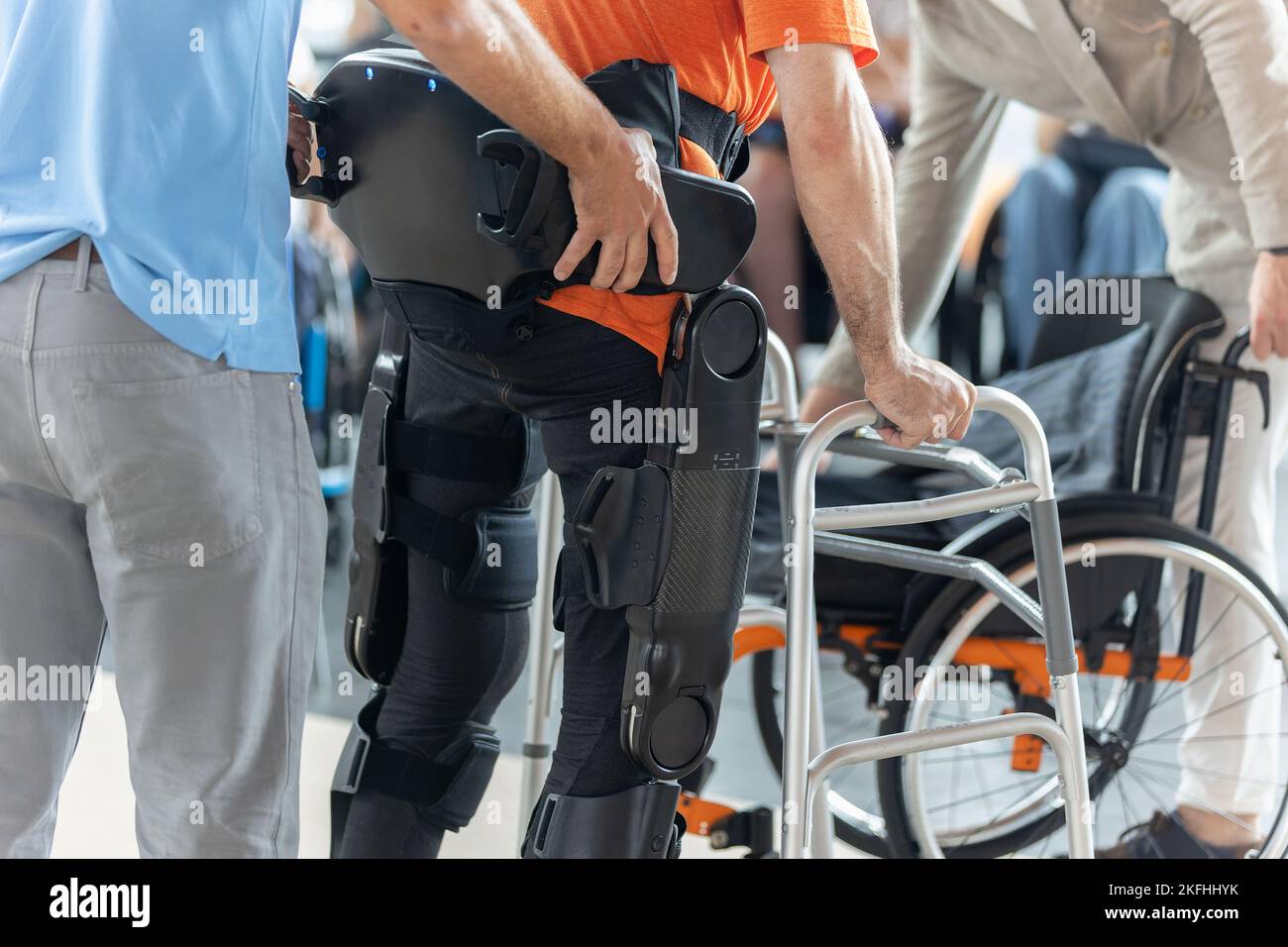 Boy with Mobility Problems in Lower Limbs in Upright Posture Walking ...