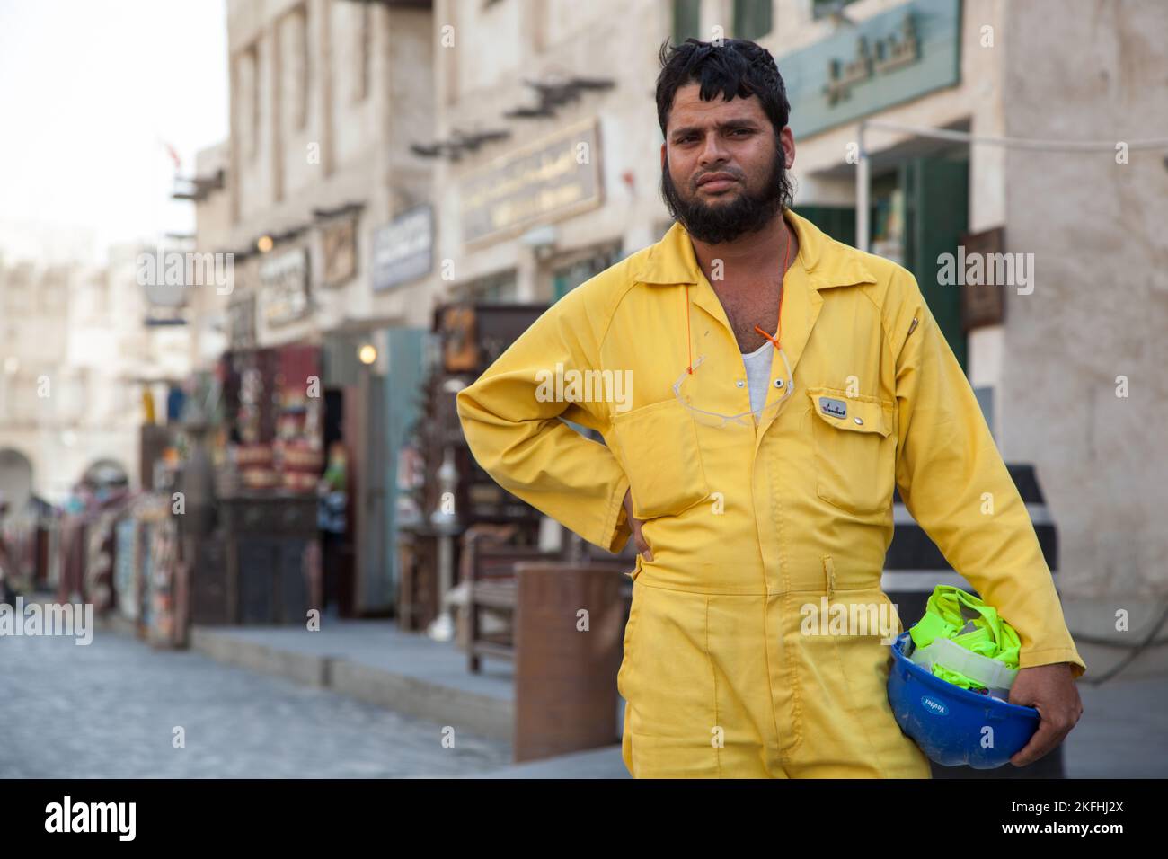 Doha, Qatar, December 18,2019 : Foreign construction workers on the ...