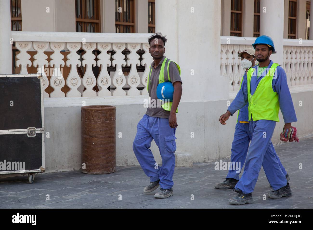 Doha, Qatar, December 18,2019 : Foreign construction workers on the ...