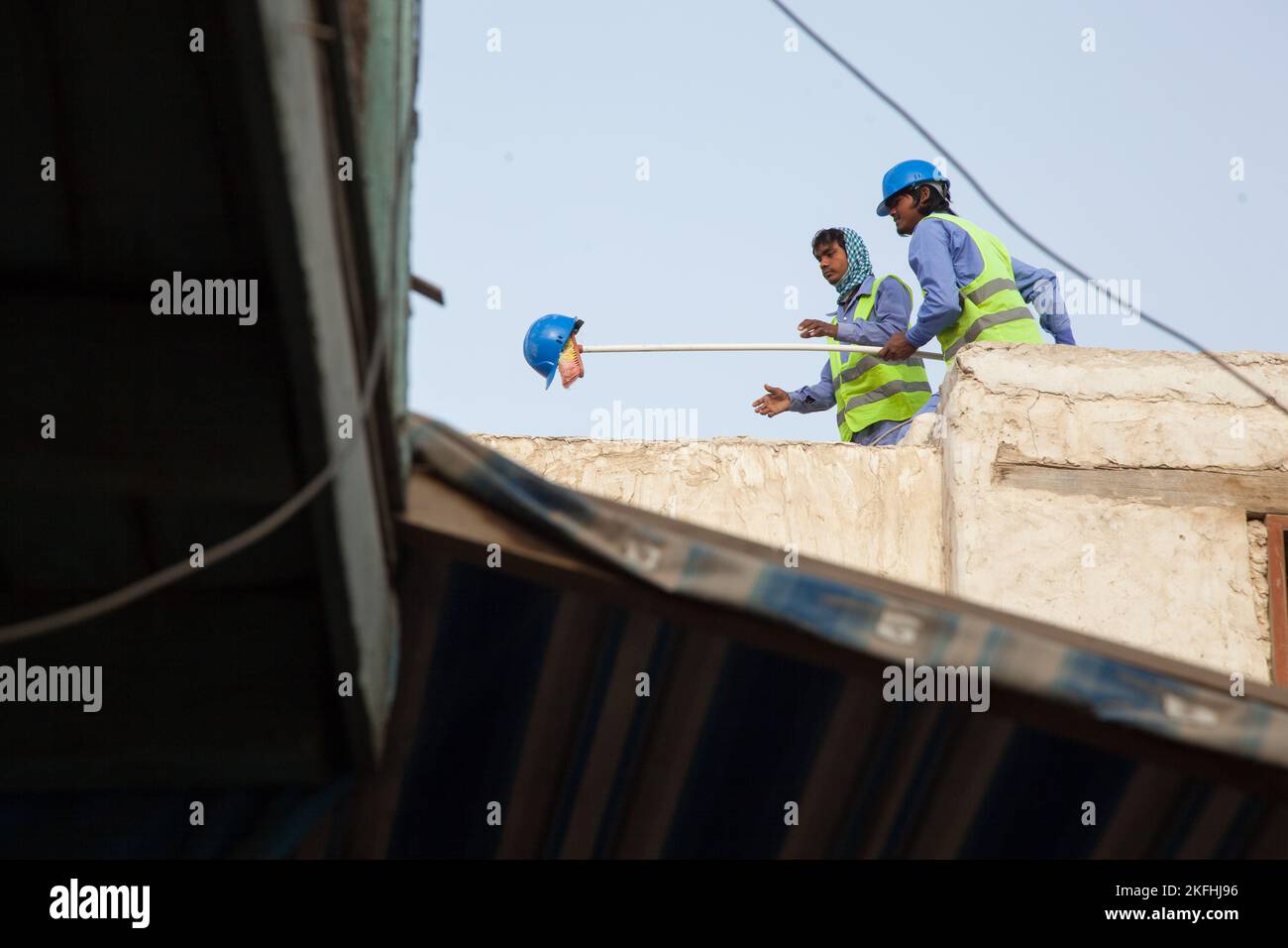 Doha, Qatar, December 18,2019 : Foreign construction workers on the ...