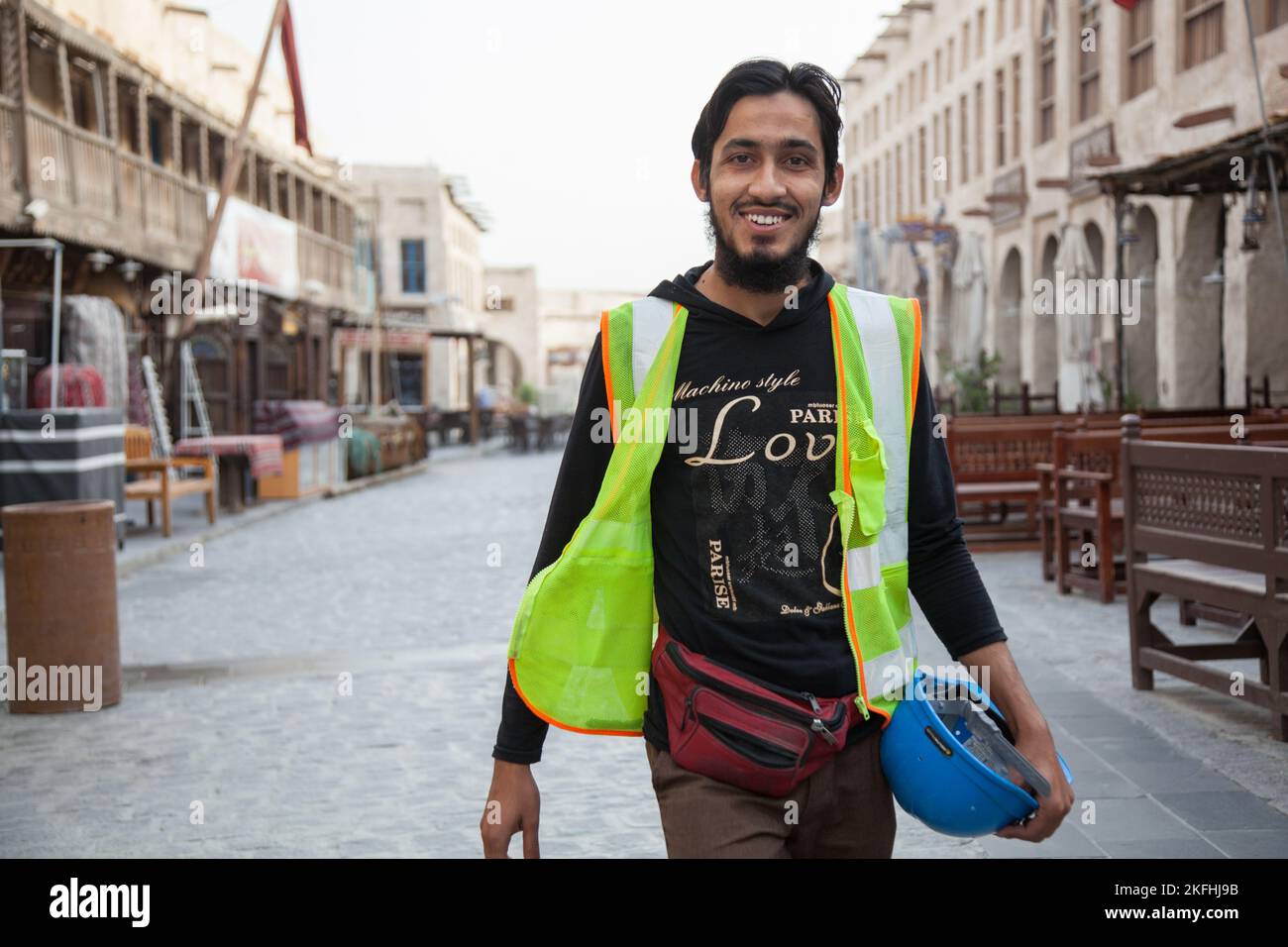 Doha, Qatar, December 18,2019 : Foreign construction workers on the ...