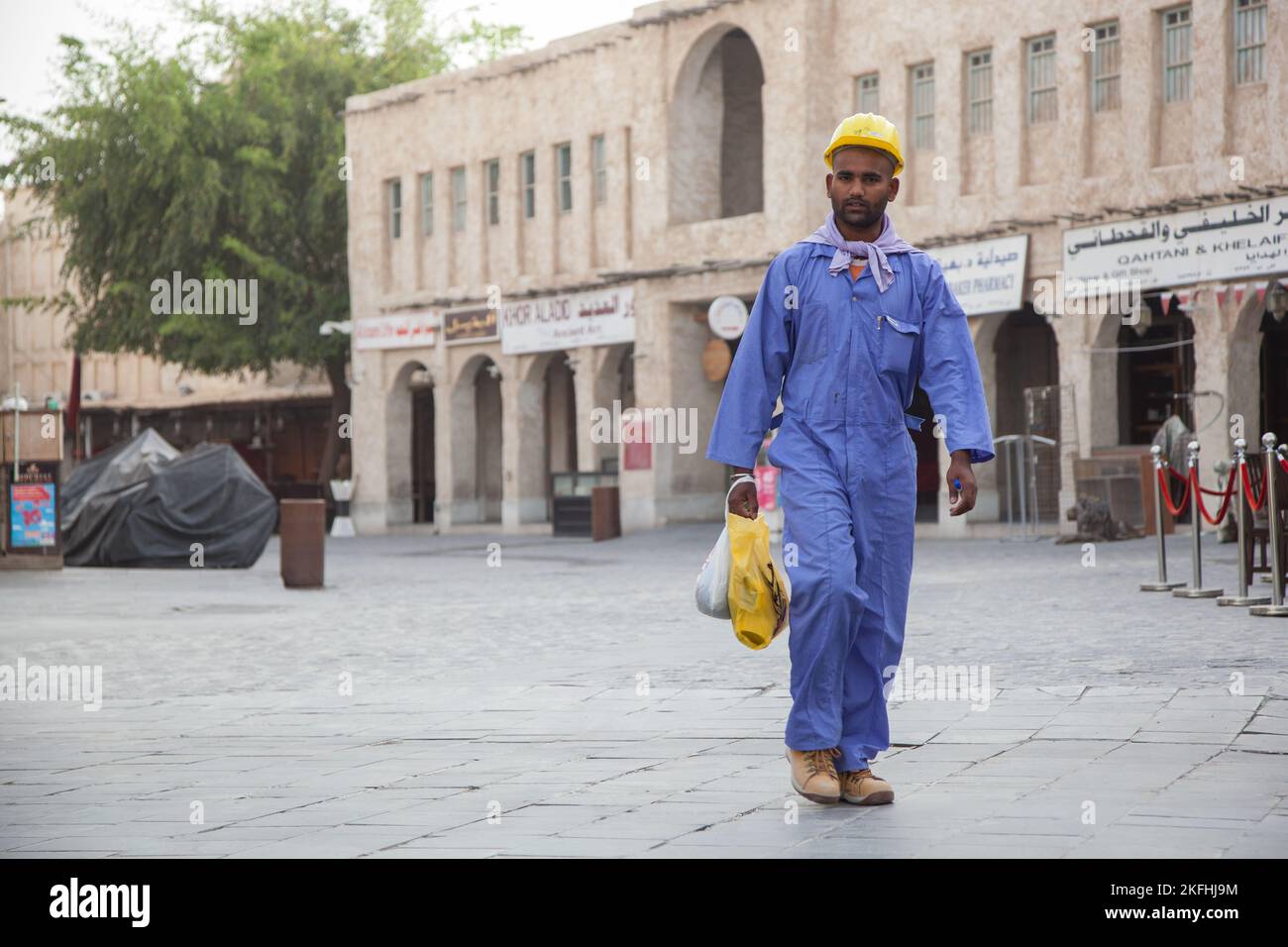 Doha, Qatar, December 18,2019 : Foreign construction workers on the ...