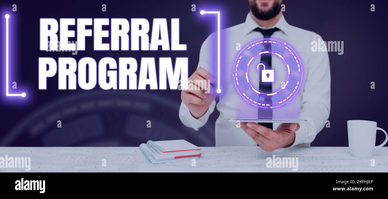 Inspiration showing sign Referral Program, Business concept employees ...