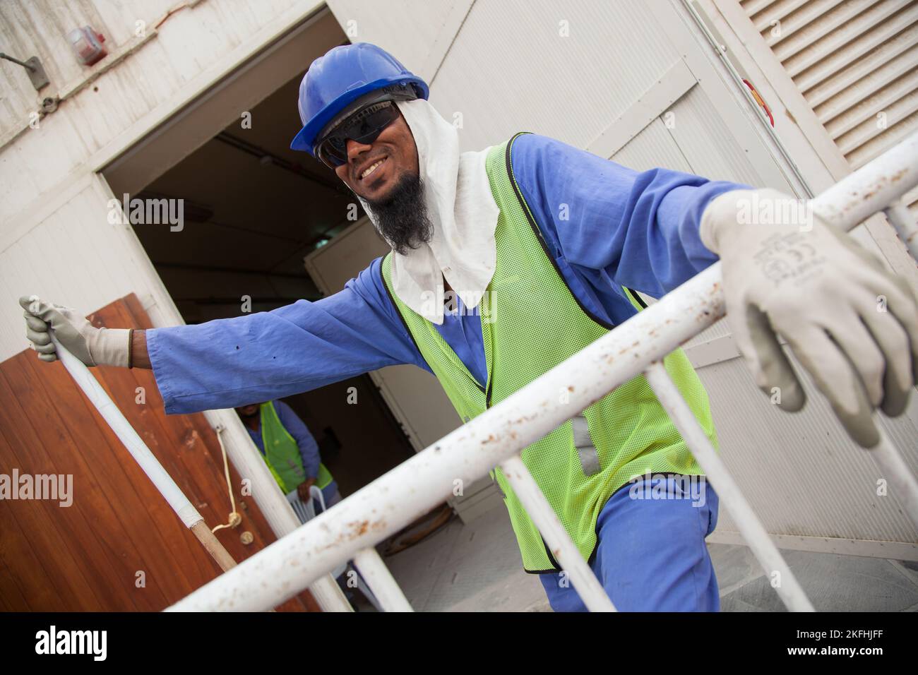 Doha, Qatar, December 18,2019 : Foreign construction workers on the ...