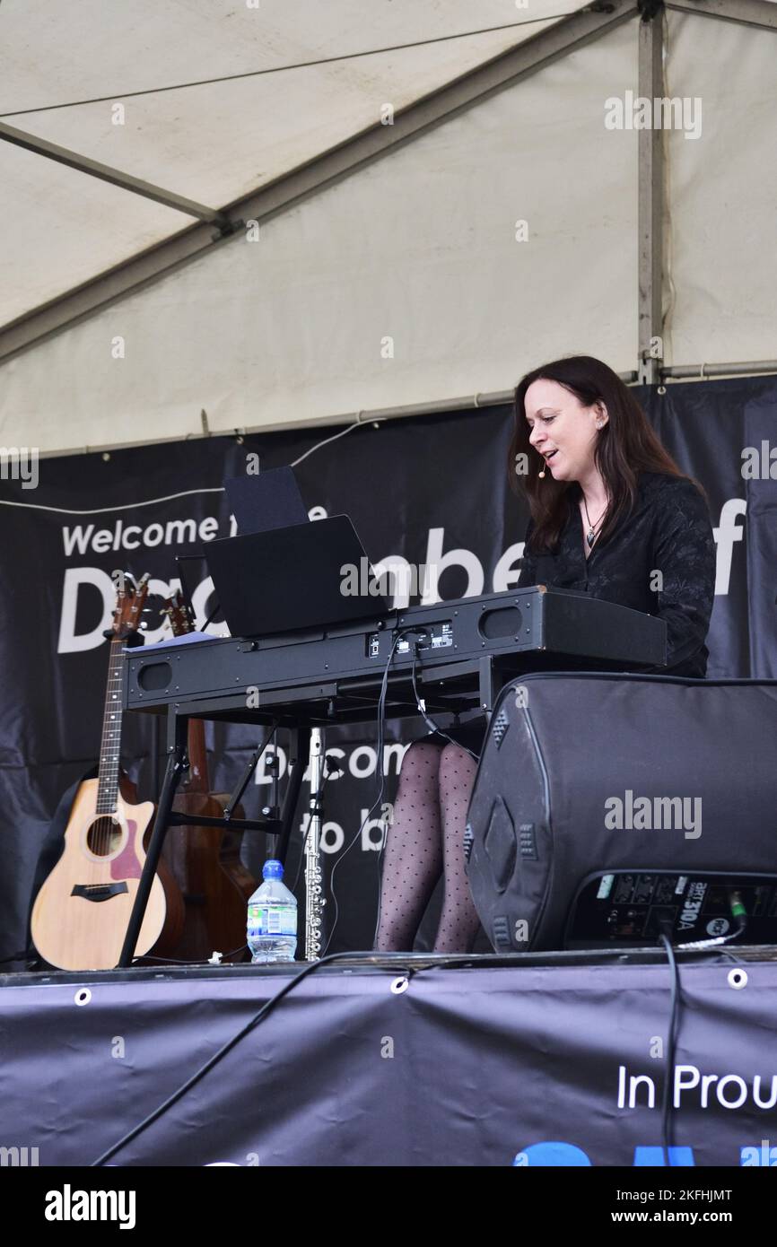 Mandy Stansfield, a member of the Polly Morris band, performs a solo ...