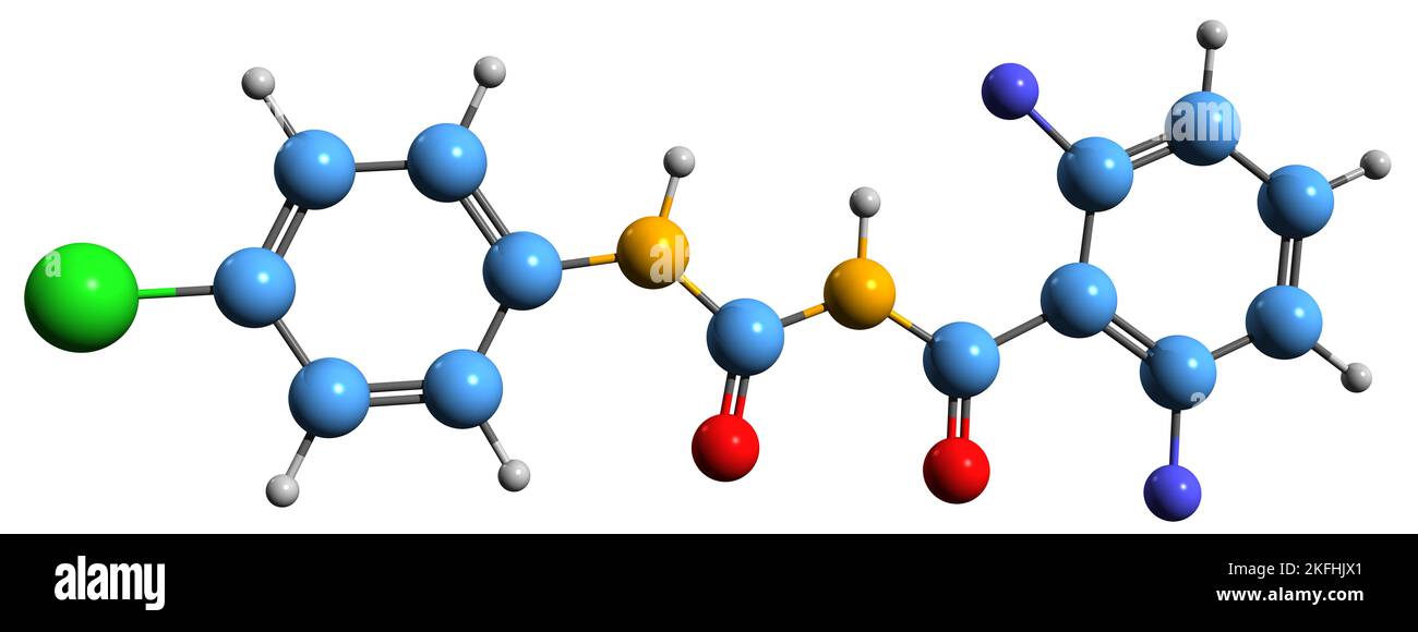3D image of Diflubenzuron skeletal formula - molecular chemical ...