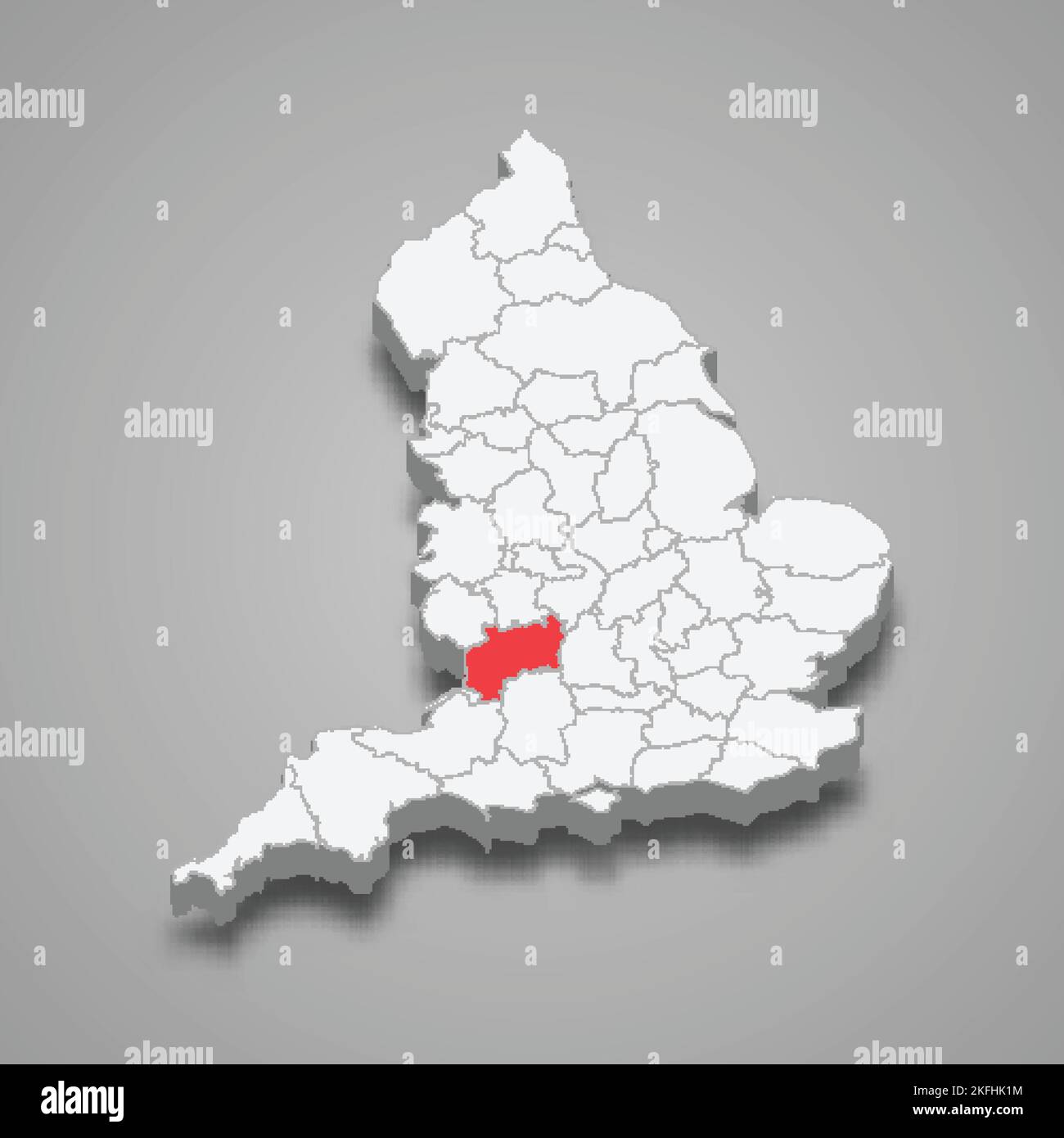 Gloucestershire county location within England 3d isometric map Stock ...