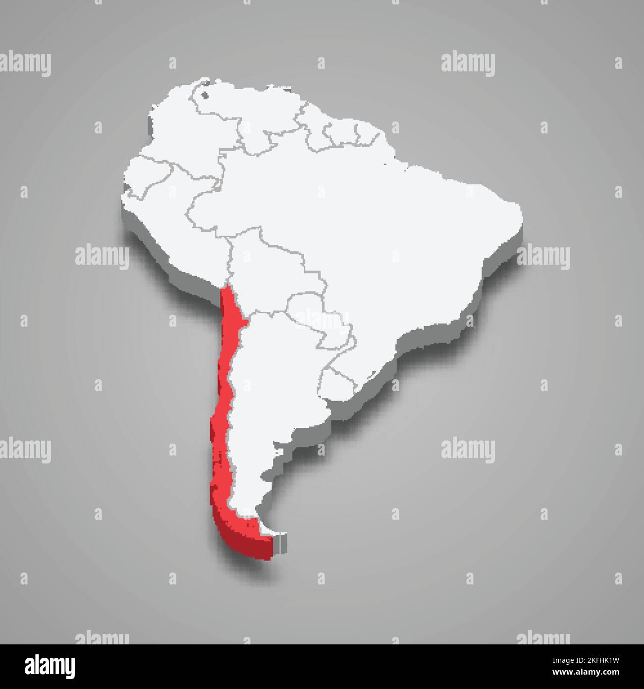 Chile country location within South America. 3d isometric map Stock ...