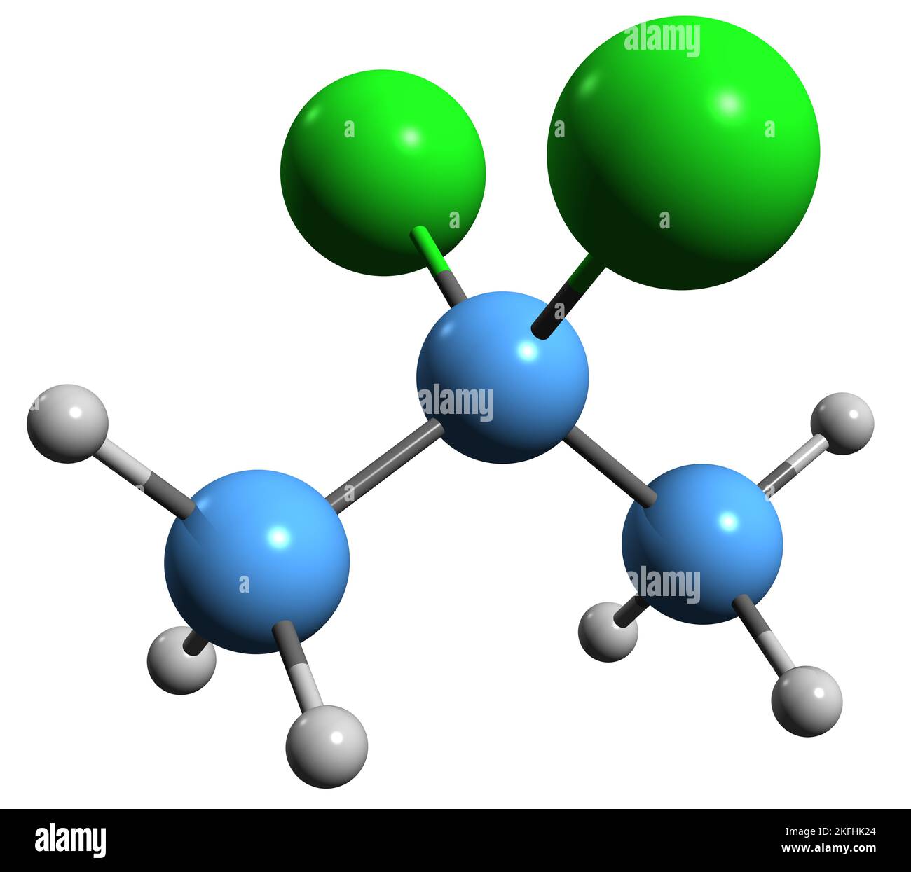 3D image of dichloropropane skeletal formula - molecular chemical ...