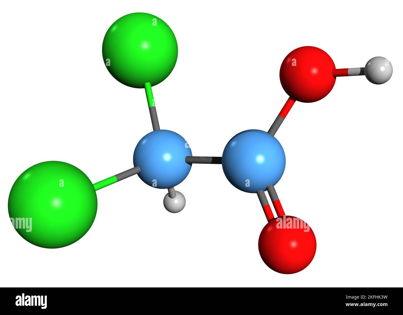 3D image of Dichloroacetic acid skeletal formula - molecular chemical ...