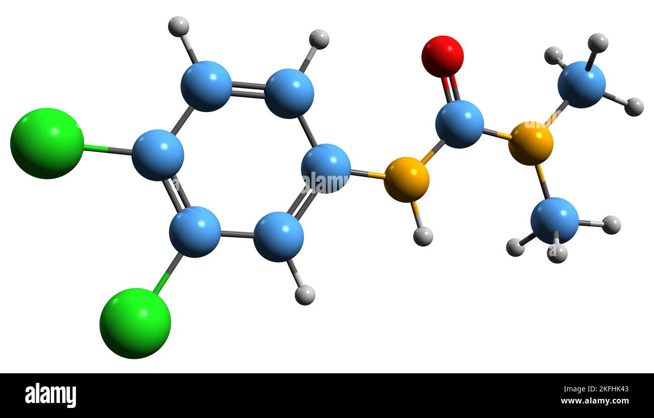3D image of dichlorophenyl dimethylurea skeletal formula - molecular ...