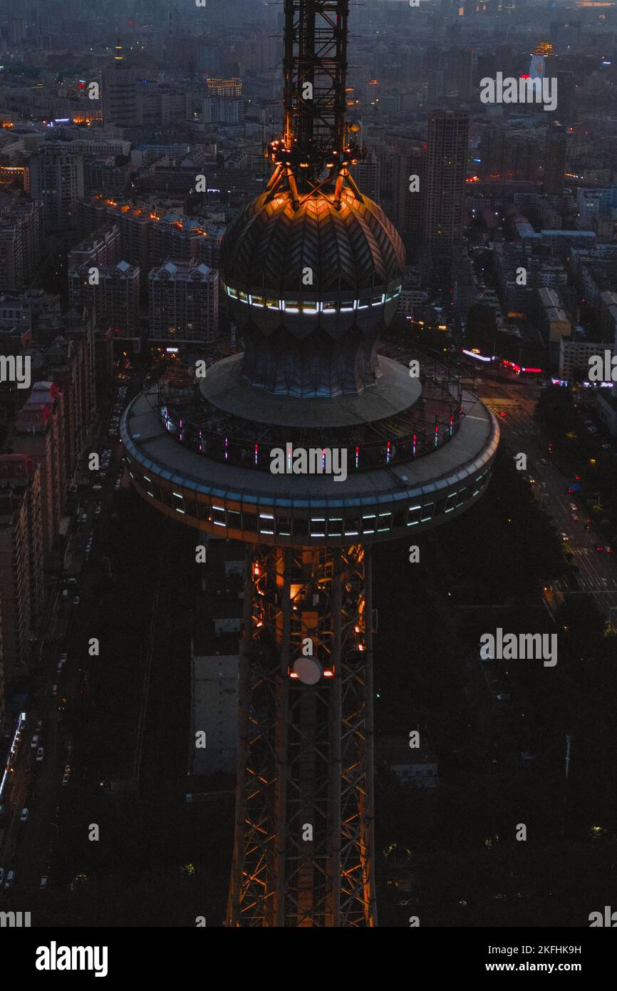 A vertical of the Dragon Tower or Long Ta, used for tv broadcasting at ...