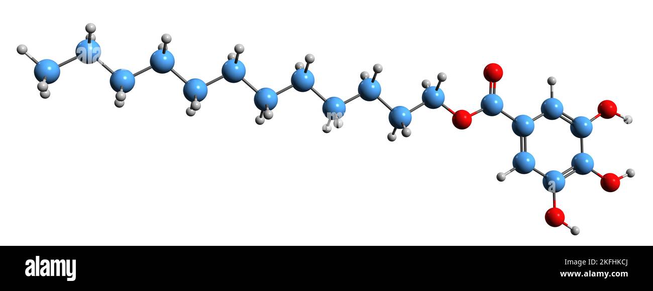 3D image of Dodecyl gallate skeletal formula - molecular chemical ...