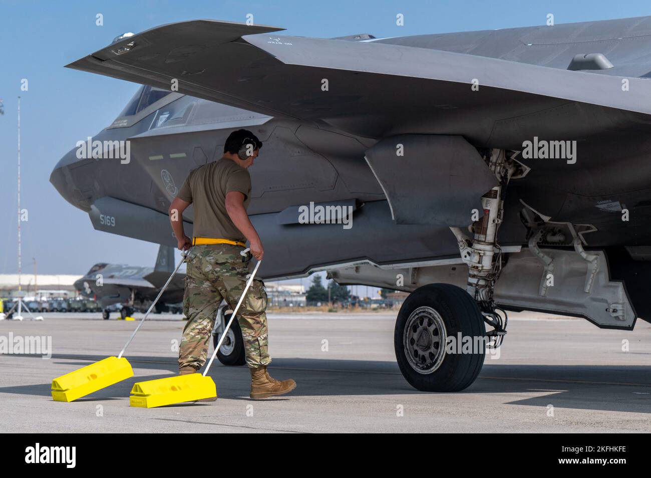 A maintainer assigned to the 56th Aircraft Maintenance Squadron pulls ...