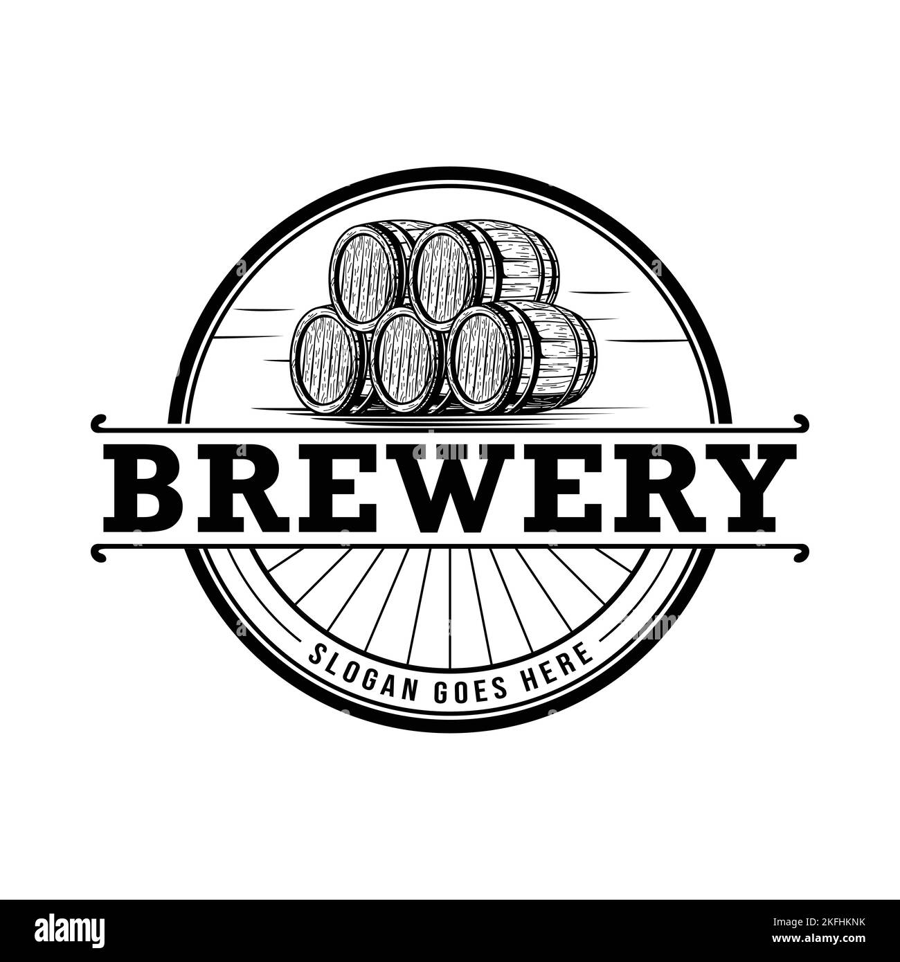 Vintage brewery logo template with beer wooden barrel isolated vector ...