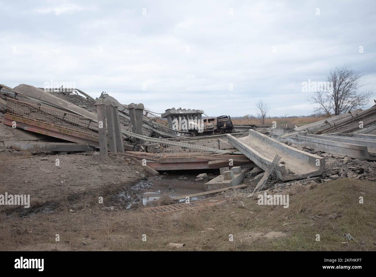 A bridge near Kherson blown up by Russian troops during the retreat ...