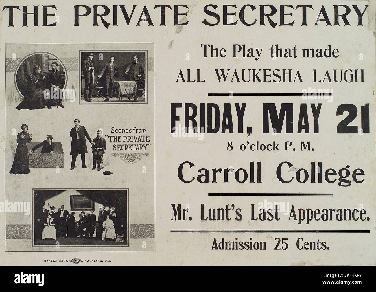 Poster for the Carroll College stage production The Private Secretary ...