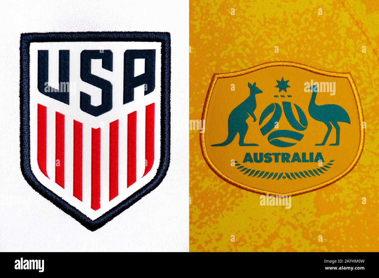 Close up of National Football team crest on home kit. FIFA World Cup ...