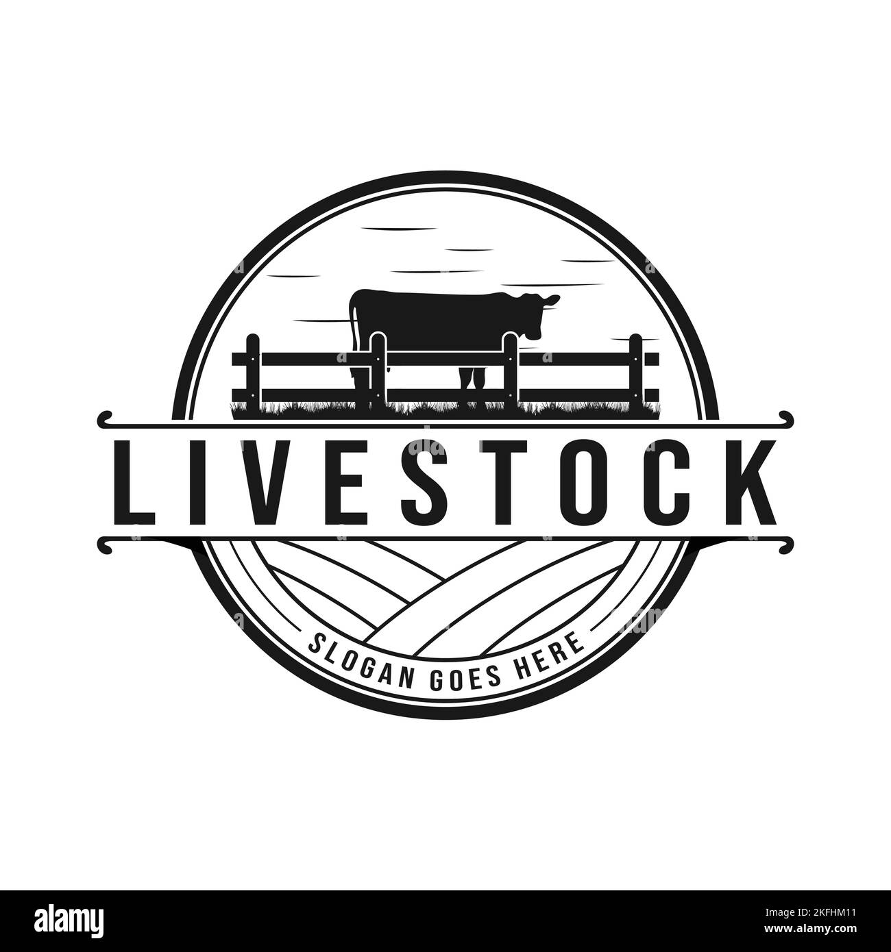Vintage cattle farm logo with silhouette cows and ranch fence. Vector ...