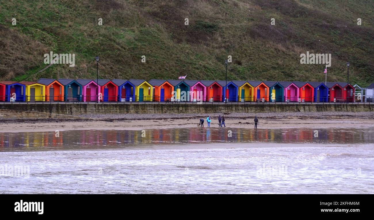 Beach huts or beach chalets on the promenade beside the beach at ...