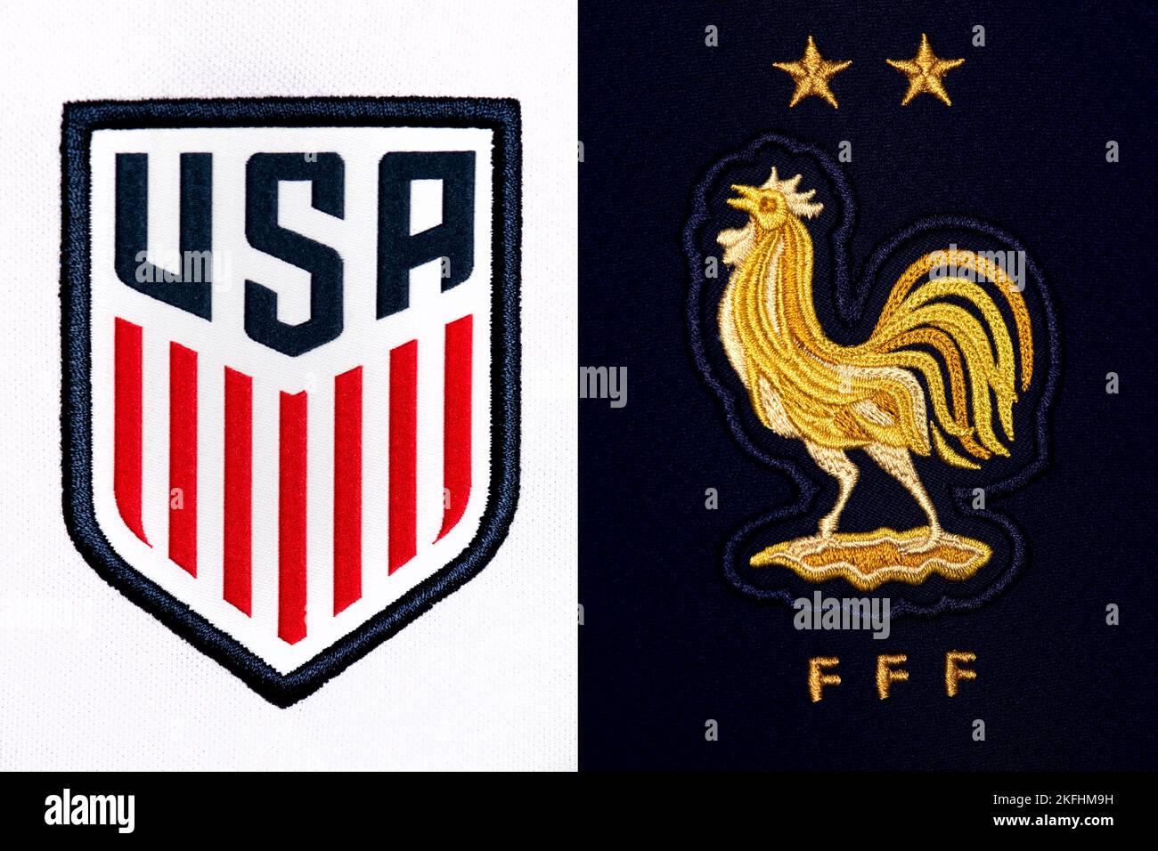 Close up of National Football team crest on home kit. FIFA World Cup ...