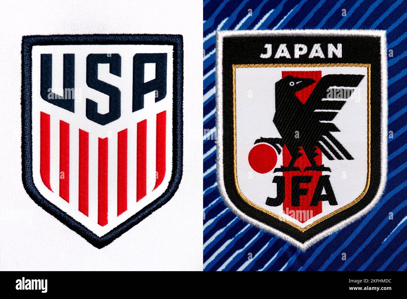 Close up of National Football team crest on home kit. FIFA World Cup ...