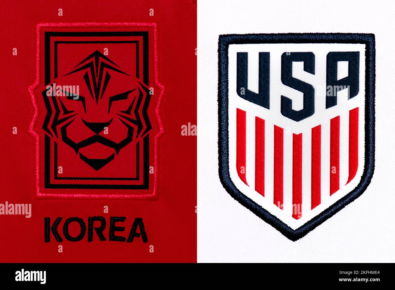 Close up of National Football team crest on home kit. FIFA World Cup ...