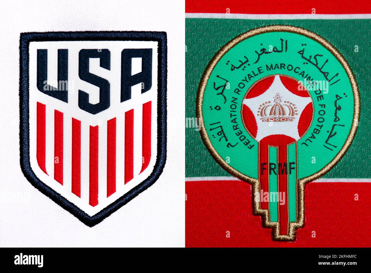 Close up of National Football team crest on home kit. FIFA World Cup ...