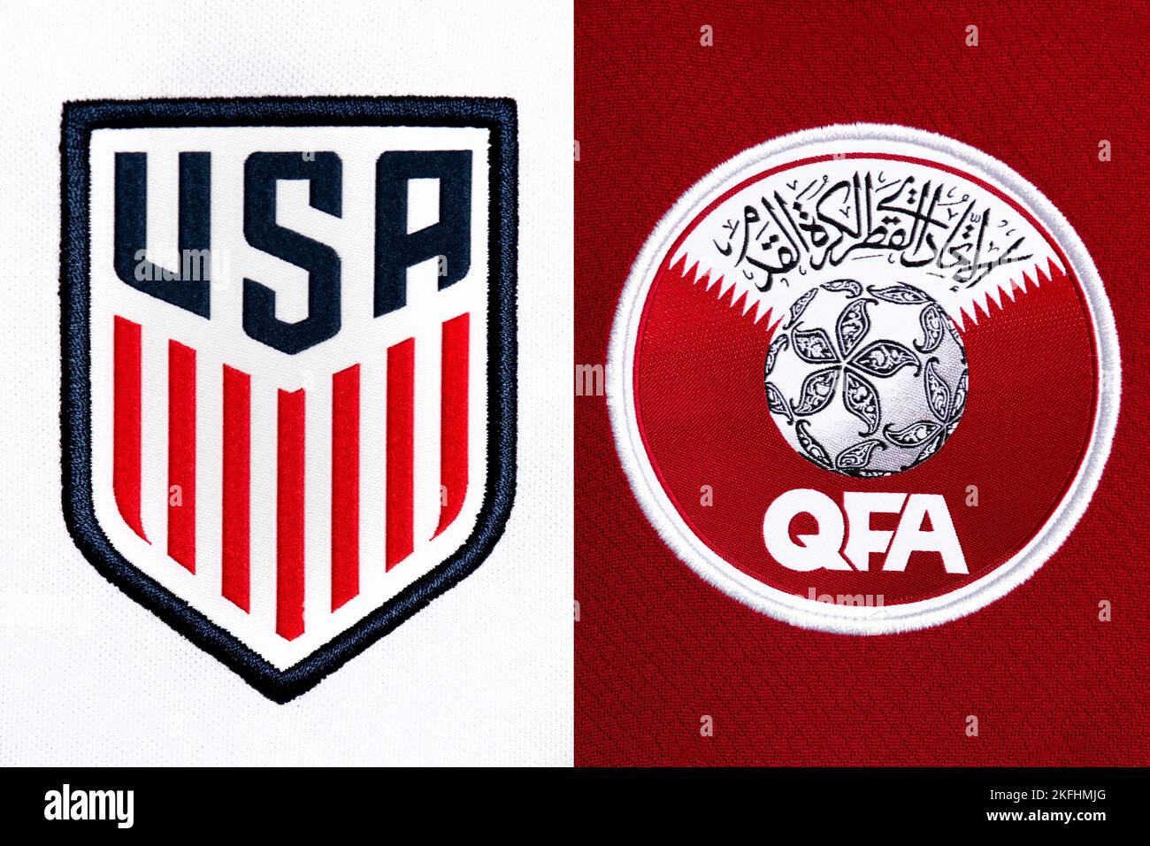 Close up of National Football team crest on home kit. FIFA World Cup ...