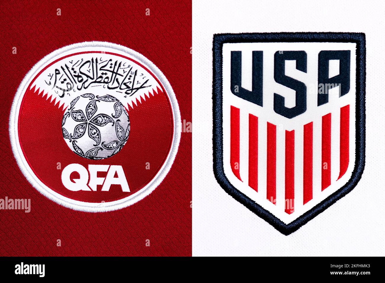 Close up of National Football team crest on home kit. FIFA World Cup ...