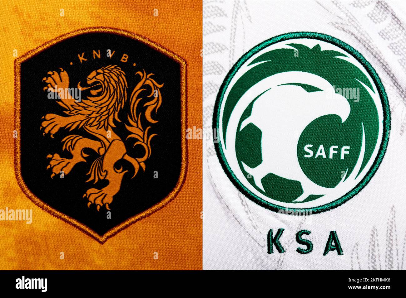 Close up of National Football team crest on home kit. FIFA World Cup ...