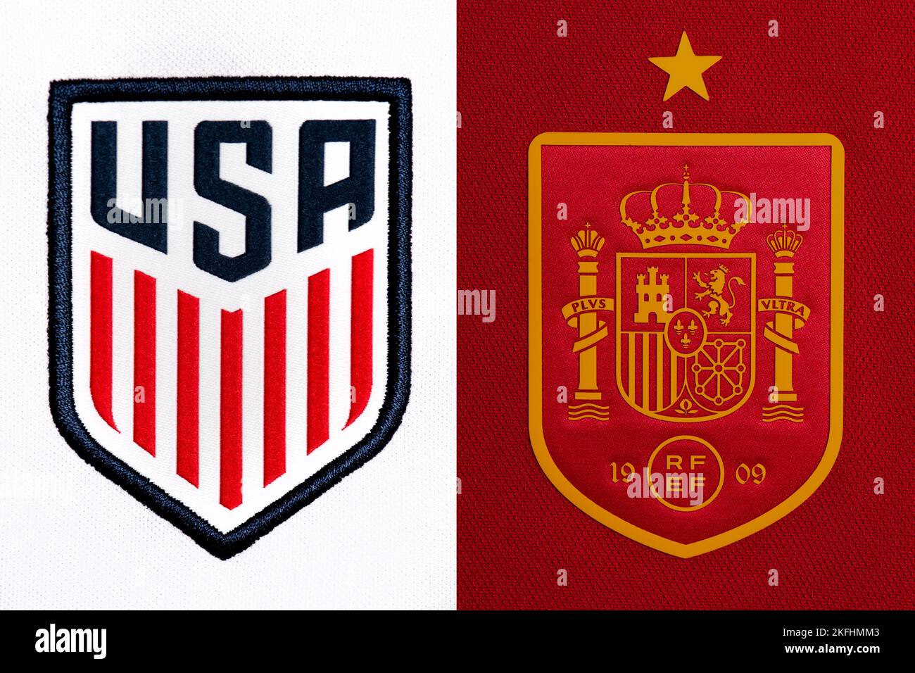Close up of National Football team crest on home kit. FIFA World Cup ...