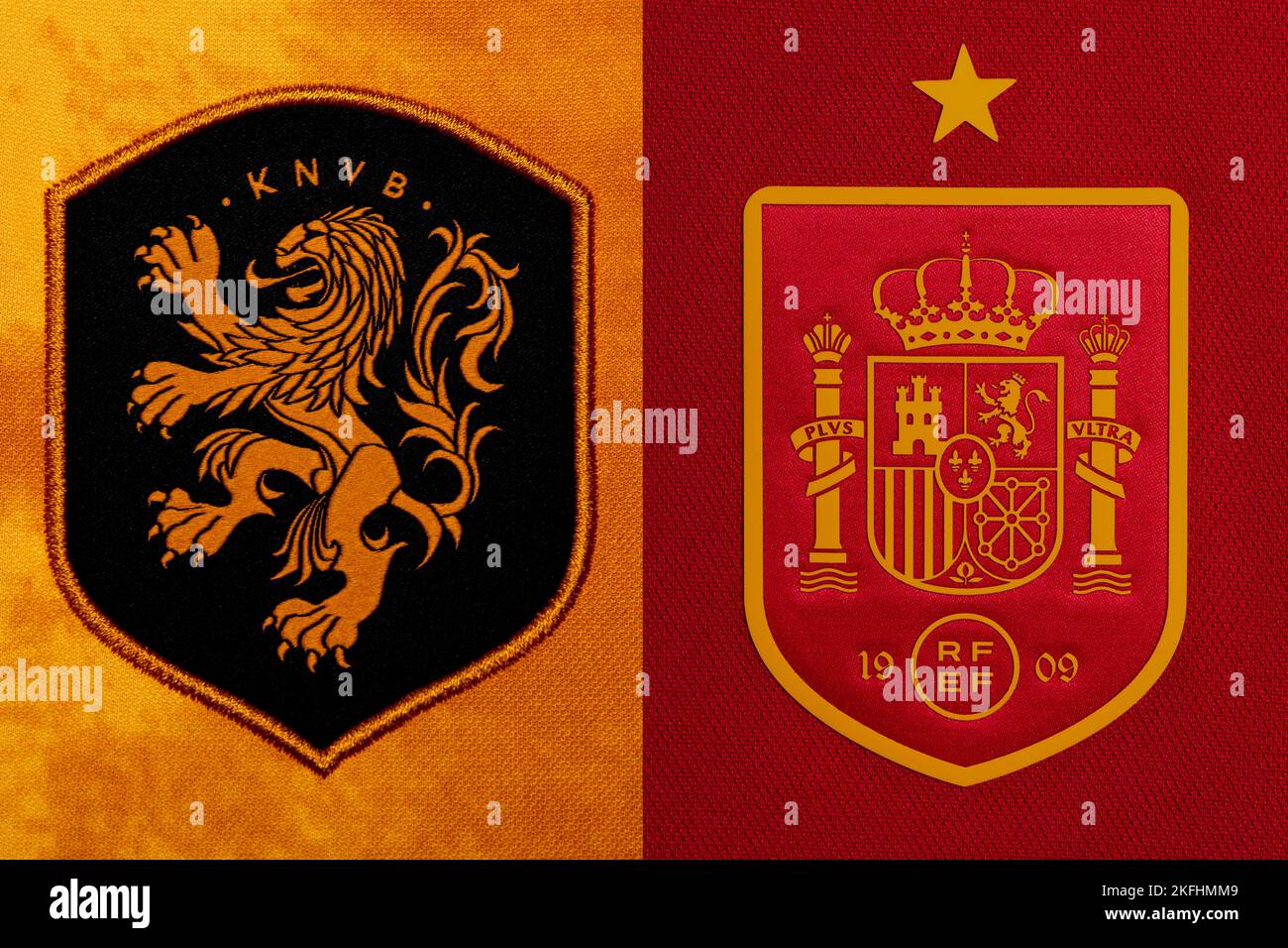Close up of National Football team crest on home kit. FIFA World Cup ...