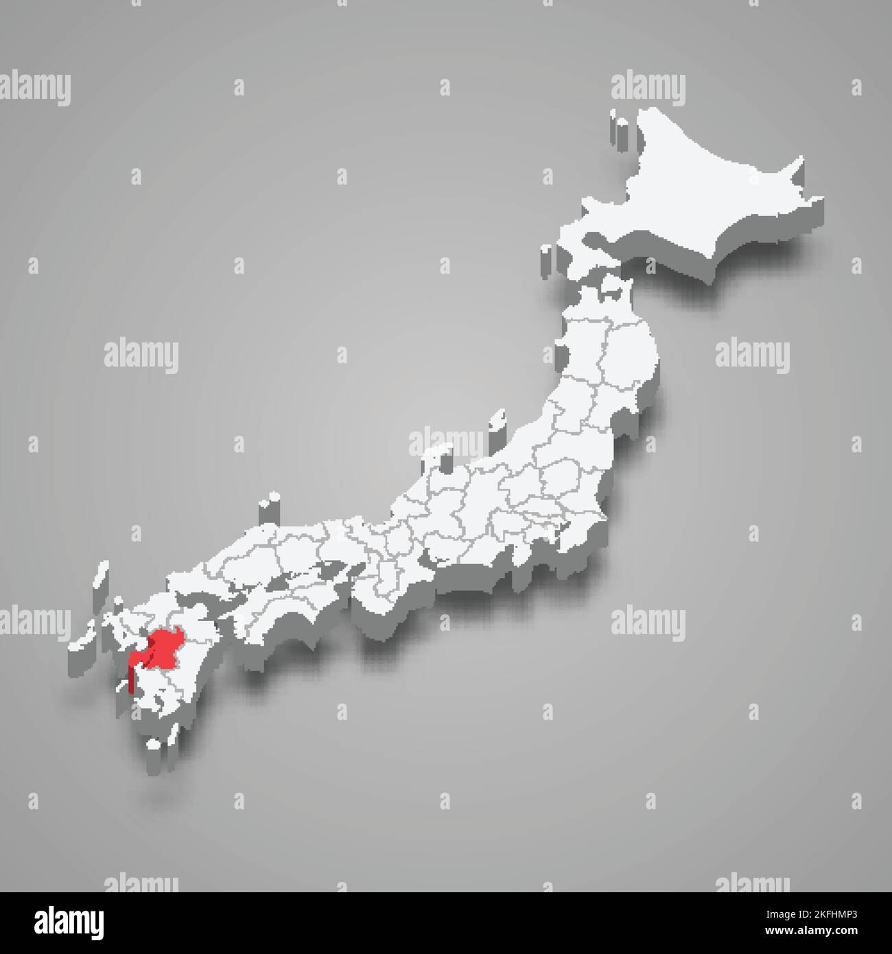 Kumamoto region location within Japan 3d isometric map Stock Vector ...