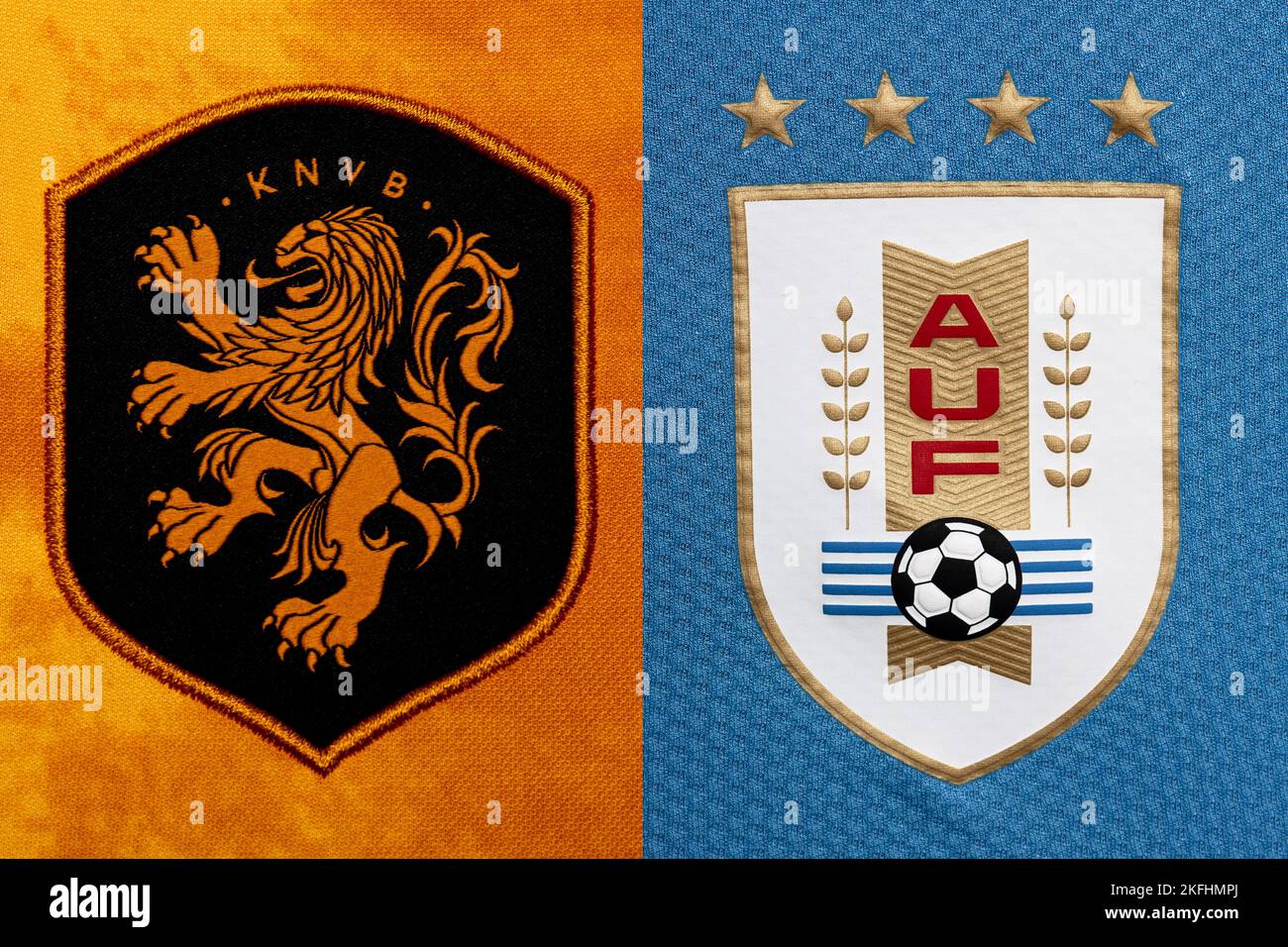 Close up of National Football team crest on home kit. FIFA World Cup ...