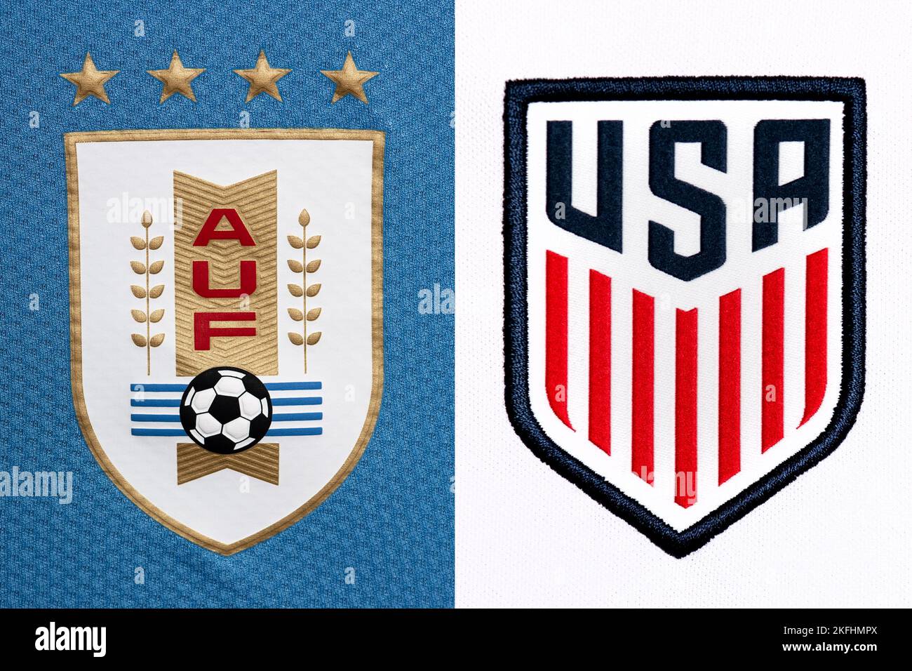 Close up of National Football team crest on home kit. FIFA World Cup ...