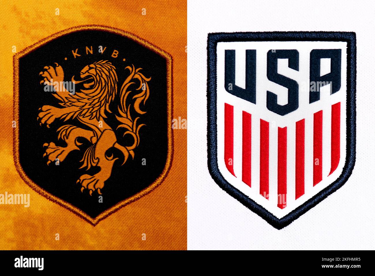 Close up of National Football team crest on home kit. FIFA World Cup ...