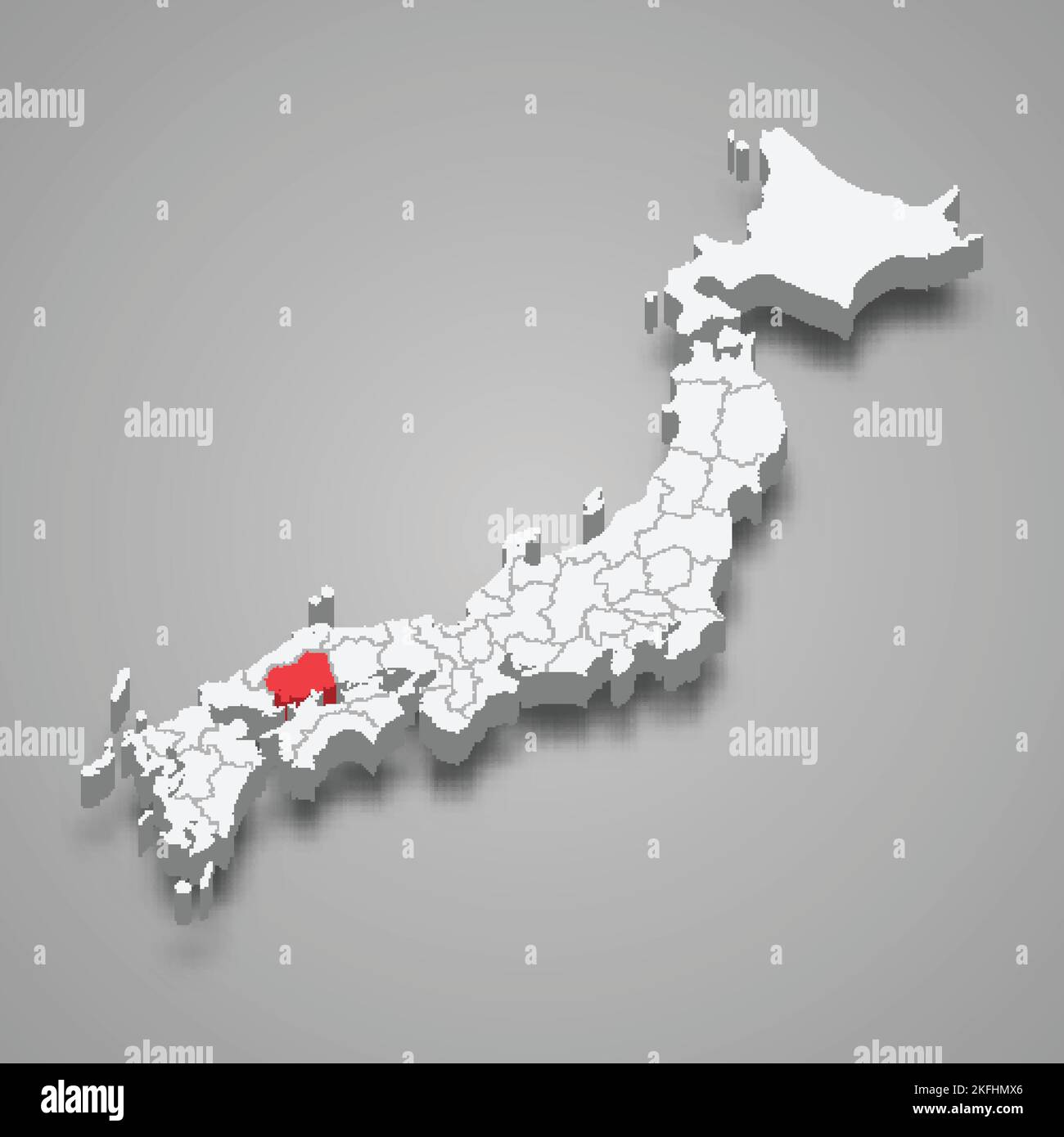 Hiroshima region location within Japan 3d isometric map Stock Vector ...