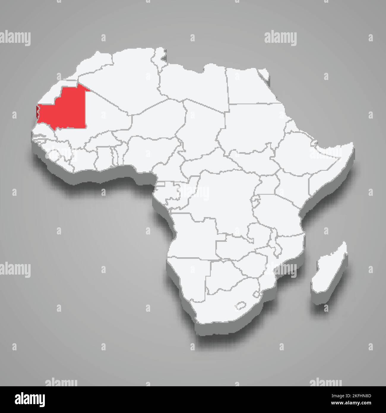 Mauritania Country Location Within Africa 3d Isometric Map Stock