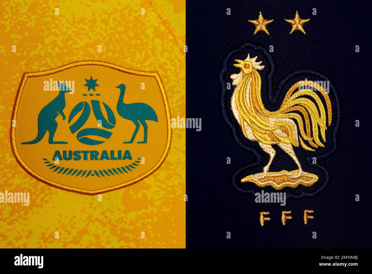 Close up of National Football team crest on home kit. FIFA World Cup ...
