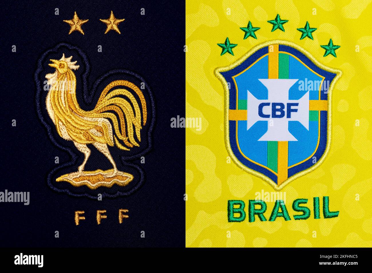 Close up of National Football team crest on home kit. FIFA World Cup ...