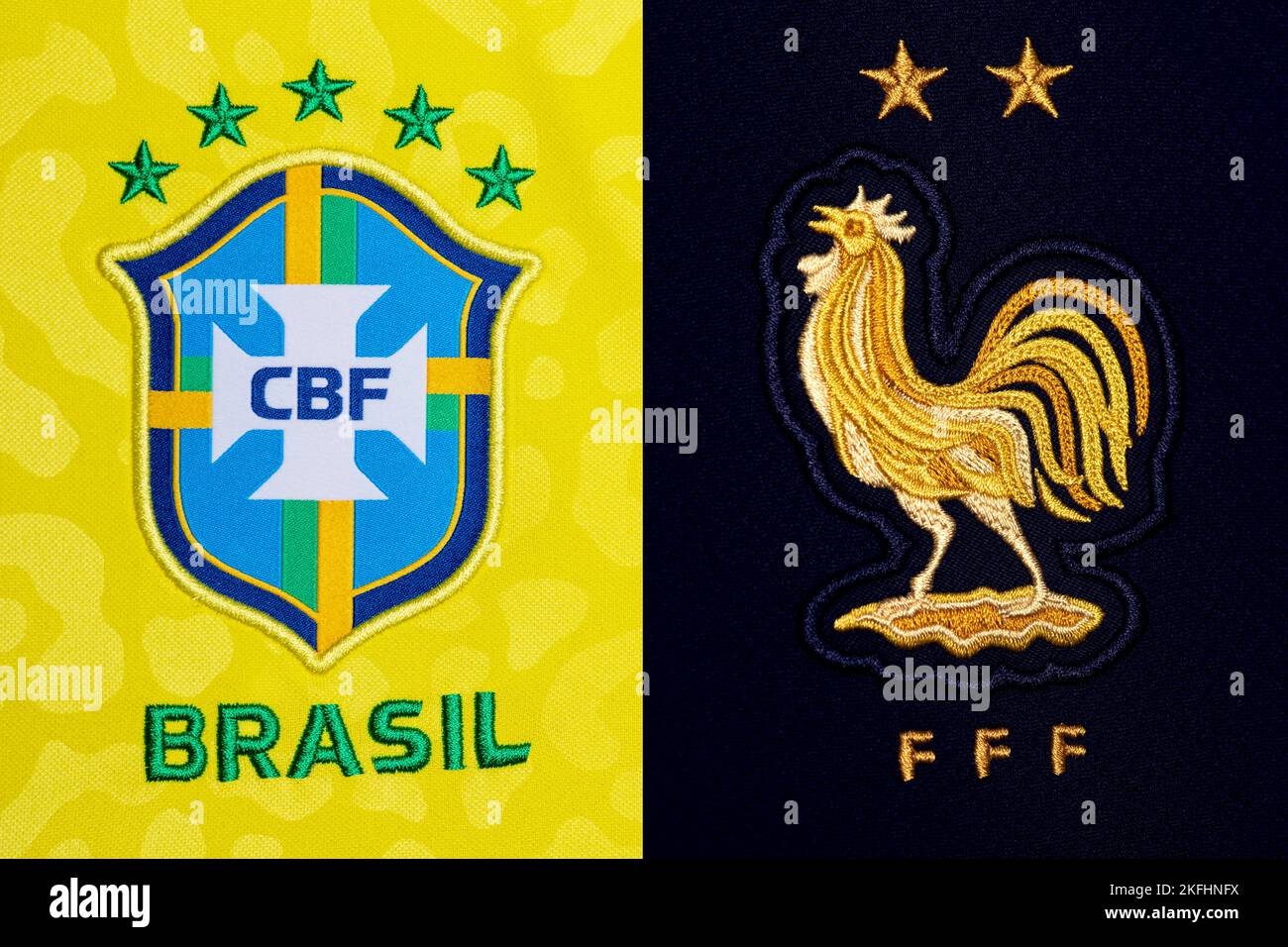 Close up of National Football team crest on home kit. FIFA World Cup ...