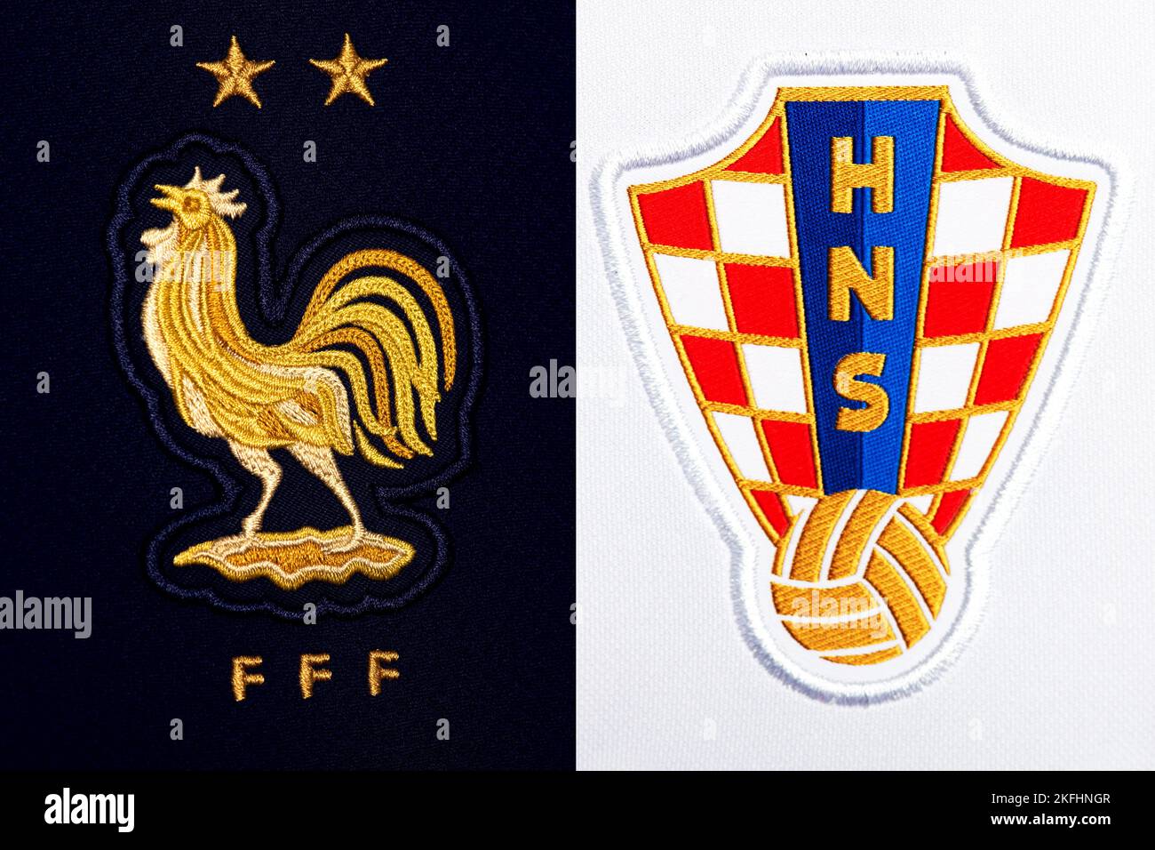 Close up of National Football team crest on home kit. FIFA World Cup ...