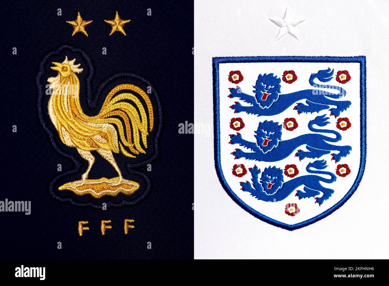 Close up of National Football team crest on home kit. FIFA World Cup ...
