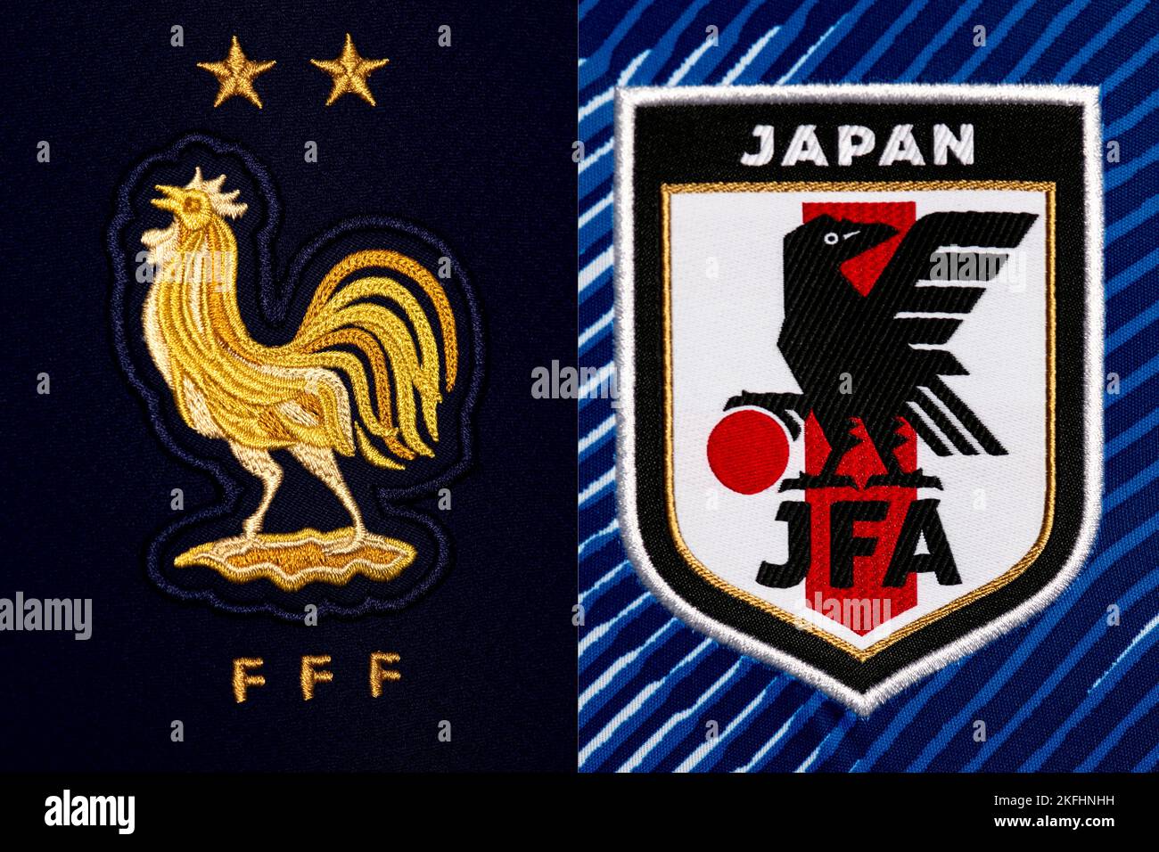 Close up of National Football team crest on home kit. FIFA World Cup ...