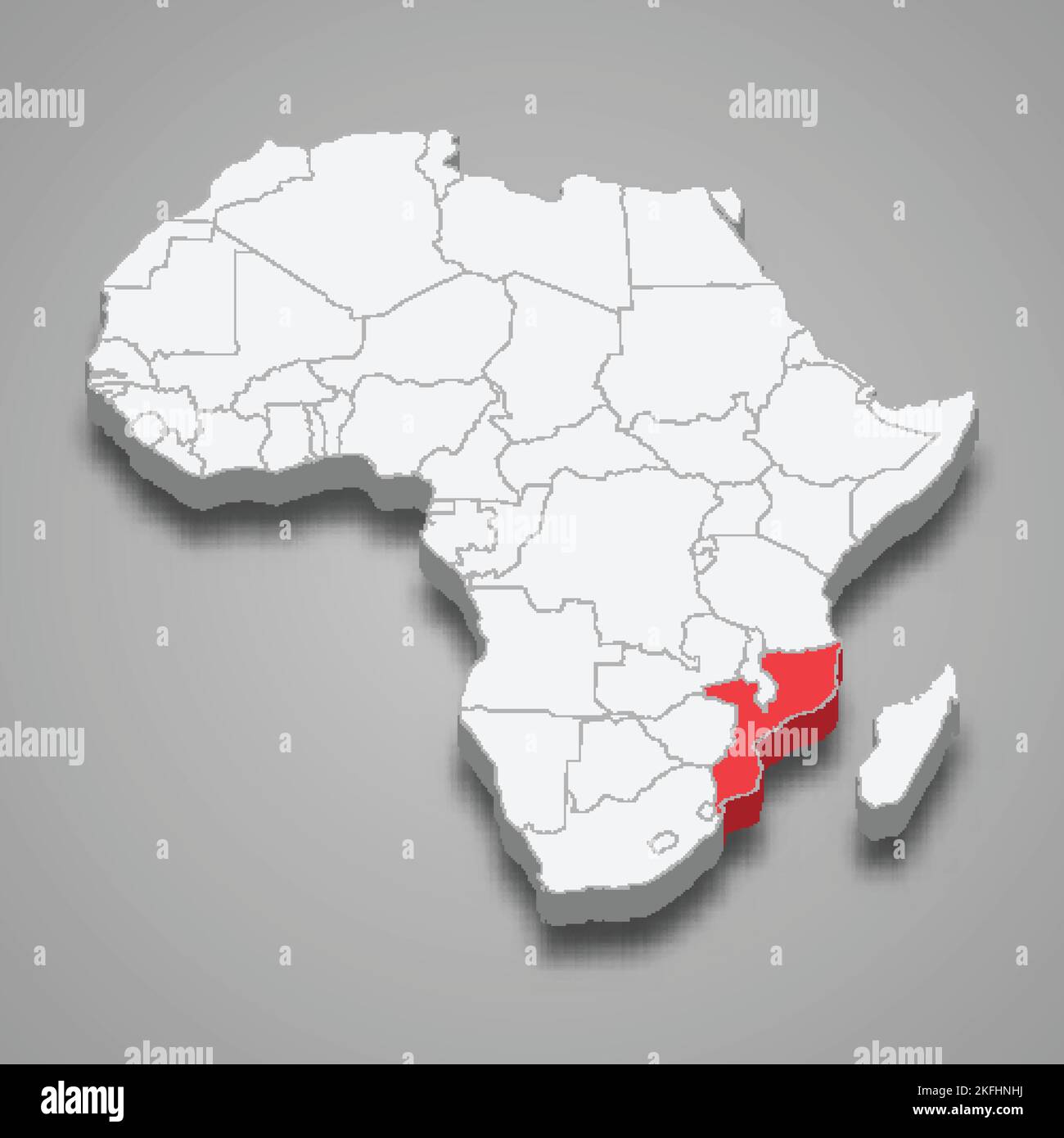 Mozambique country location within Africa. 3d isometric map Stock ...