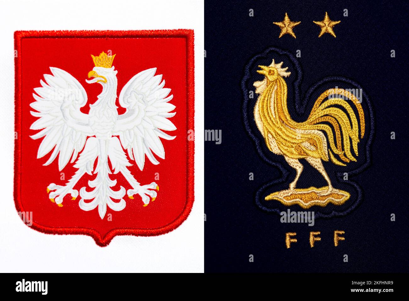 Close up of National Football team crest on home kit. FIFA World Cup ...